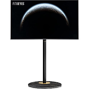 FITUEYES Design Corner TV Stand for 32"-65", Mid Century Modern Black TV Stand with Marble Textured Glass Base & Concealed Storage, Metal TV Stand Decor for Living Room, TV Floor Stand Master Series