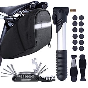 MASPODER Bike Repair Kit, Bike Tire Tool Kit with Mini Pump, Saddle Bag, Multitool Bicycle Accessories Set for Adult Bikes Road Mountain Bike MTB
