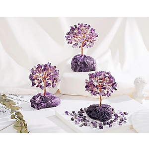 QINJIEJIE Amethyst Crystal Tree Crystals Healing Stones Reiki Natural Crystals Base Copper Wire Tree Life Spiritual Meditation Energy Room Office Desk Decor Purple Gifts for Women Men