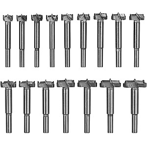 AMTOVL Forstner Drill Bit Set 16 Pcs Carbide Forstner Bits 15-35mm Woodworking Hole Saw Hinge Drill Bit High Speed Steel Drill Bits for Wood Plastic Plywood