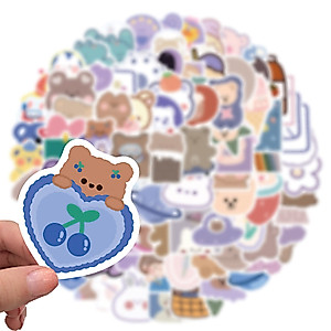 Cute Korean Bear Stickers for Hydroflasks 90pcs, Aesthetic Lovely Vinyl Decals for Water Bottles Laptop Journal Scrapbook Phone Skateboard Luggage Guitar