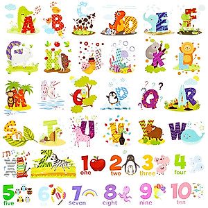 9 Pieces Alphabet Window Cling for Kids ABC Preschool Numbers Educational Peel and Classroom Stickers Removable for Kids Playroom Bedroom Nursery Living Room Decorations
