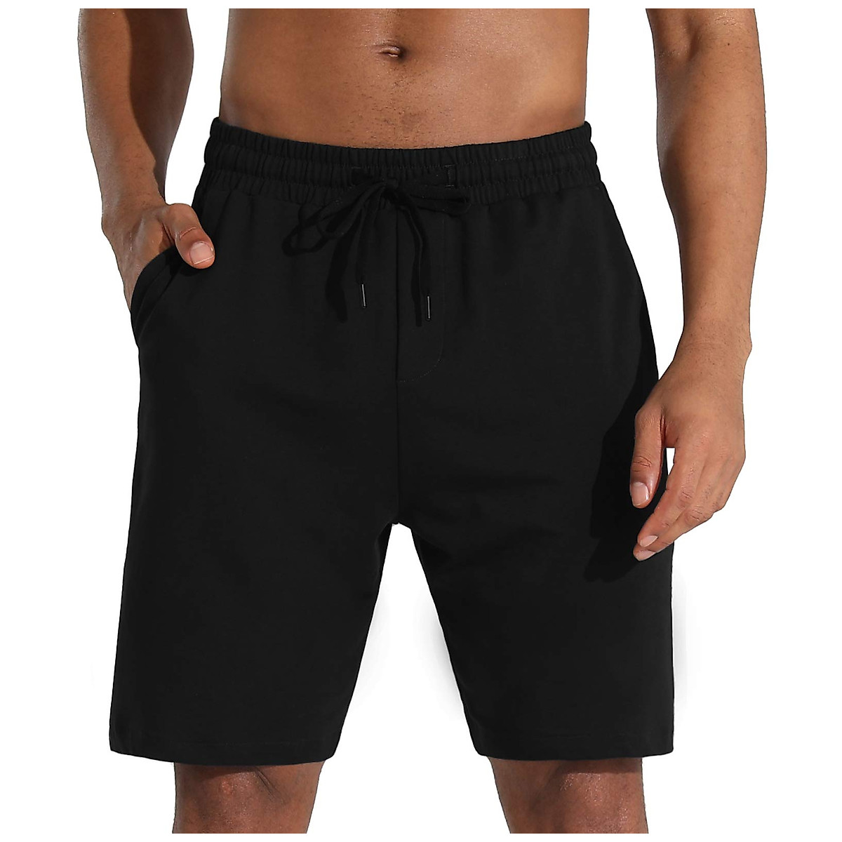 Men's Lounge Shorts with Deep Pockets Loose-fit Cotton Jersey Shorts for Running,Workout,Training, Basketball (605 Black, X-Large)