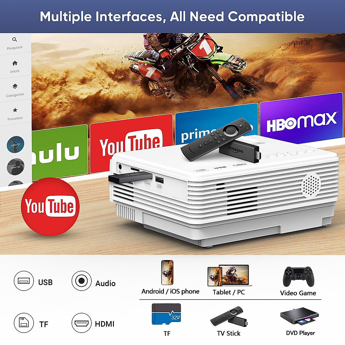 Projector with WiFi, 2023 Upgrade 8500L [100" Projector Screen Included] Projector for Outdoor Movies, Supports 1080P Synchronize Smartphone Screen by WiFi/USB Cable for Home Entertainment