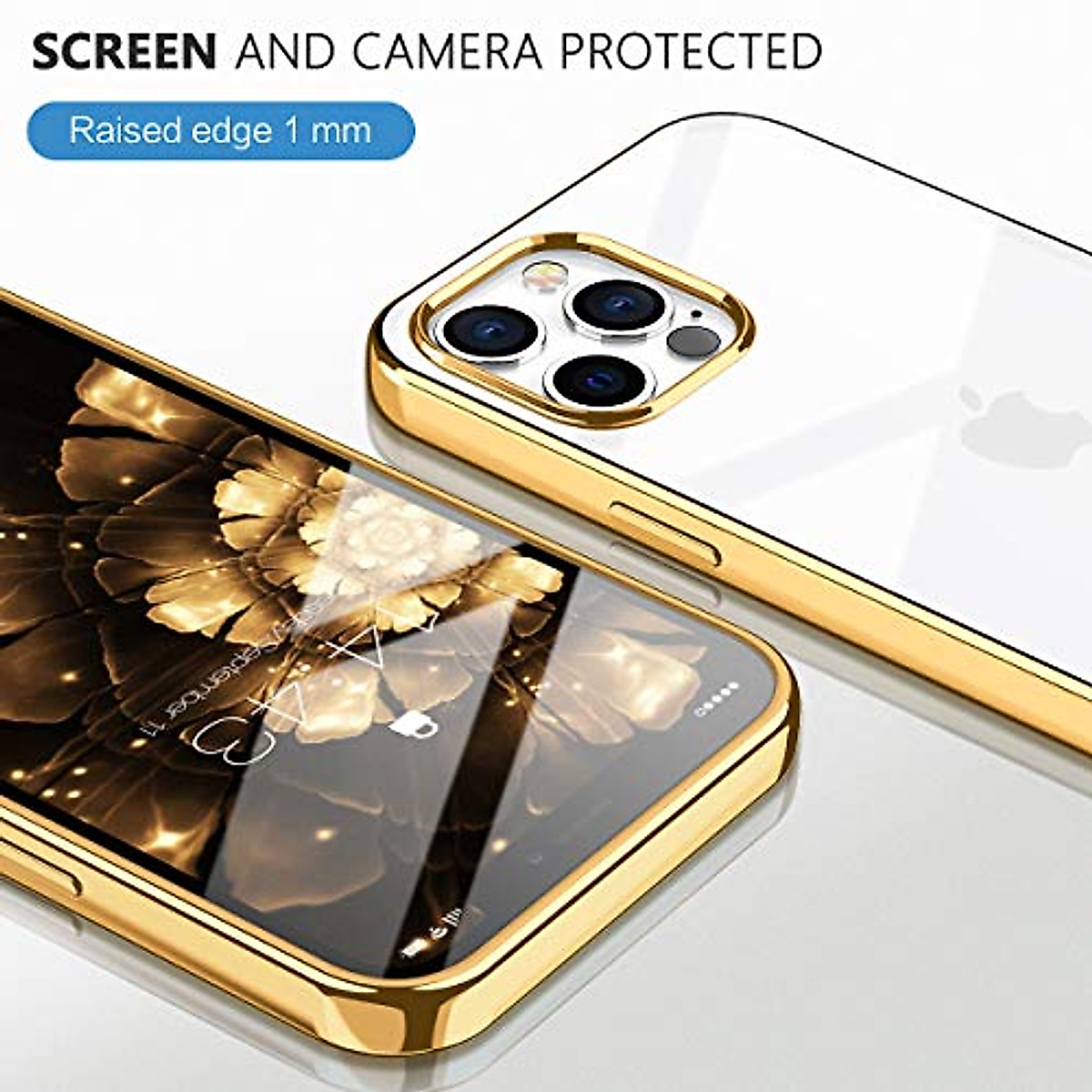 MILPROX Compatible for iPhone 12 Case and for iPhone 12 Pro Clear Cases (2020), Crystal Transparent Shockproof Shell Protective Bumper Electroplated Cover- Gold