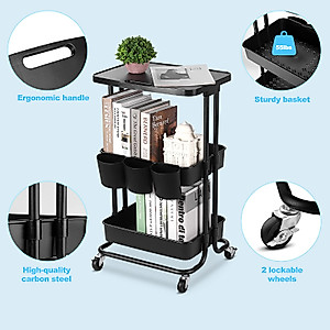 johgee Multifunctional Rolling Cart, Black, Portable, Sturdy, 17"L x 12.6"W x 29.5"H
