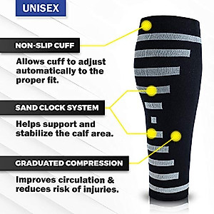 POWERLIX Calf Compression Sleeve (Pair) – Supreme Calf Cramp & Shin Splint Sleeves for Men & Women – Leg Compression Socks 20-30 mmHg – Great for Pain Relief, Running, Work, Travel, Sports & More