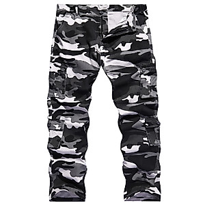 BOJIN Men's Cargo Pants Casual Military Army Camo Relaxed Fit Cotton Combat Camouflage Cargo Work Pants with 8 Pockets(CK026)- Camo Grey 38
