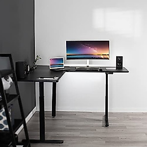 VIVO Electric Height Adjustable 77 x 71 inch Corner Stand Up Desk, 2 Black 30 inch Deep Table Tops, Black Frame, Memory Controller, L-Shaped Standing Workstation, DESK-KIT-3E7B