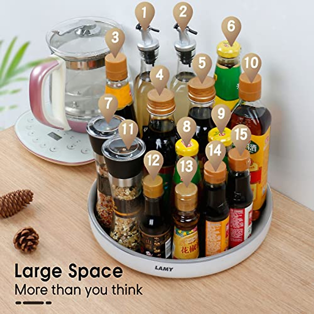 LAMY Lazy Susan Organizer Kitchen Organization, 2 Pack 12 Inch Lazy Susan Turntable for Cabinet, Pantry, Refrigerator and Table, White