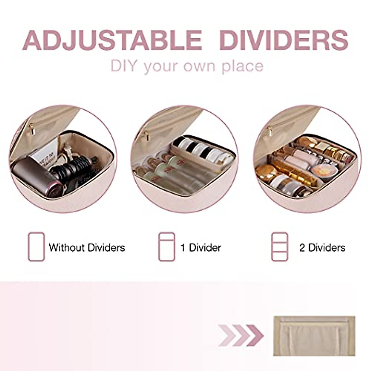 BAGSMART Makeup Bag, Double-Layer Makeup Case with Acrylic Mirror Cosmetic Organizer Bag Train Case for Makeup Brushes Palettes Sponge Toiletries, Pink