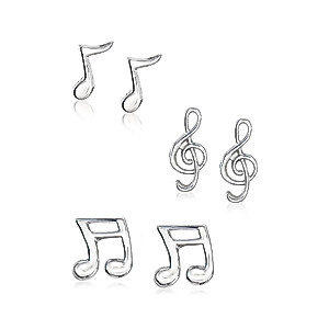 Ross-Simons Sterling Silver Jewelry Set: 3 Pairs Of Musical Note Stud Earrings