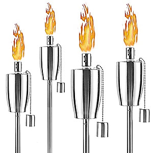 Oil Torch Lamp Torch for Patio/Garden/Lawn/Backyard - 55 inch - Stainless Steel - Fiber Glass Wick - Set of 4 Pieces-Outdoor Oil Lamp for Citronella