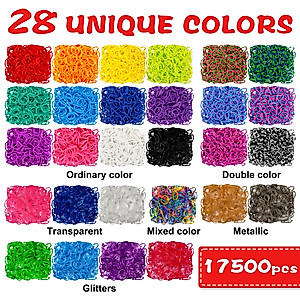INSCRAFT 17500+ Rubber Loom Bands with 3 Layer Container, 28 Colors, 600 S-Clips, 352 Beads, 40 Cartoon Pendant, Bracelet Making Refill Kit for Kids