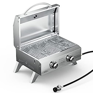 Tabletop Portable BBQ Grill, Dual Propane Burner - Stainless Steel