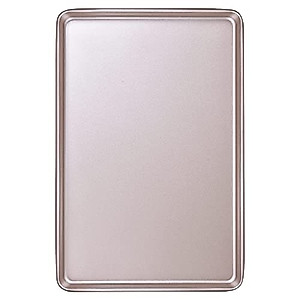 Bakeley 17-Inch Baking Sheet Pan Non-Stick Carbon Steel Baking Sheets for Oven Cookie Sheet Pan for Roasting Meat Bread Jelly Roll Battenberg Pizzas Pastries 17.52" x 11.73" x 0.91" (Champagne Gold)
