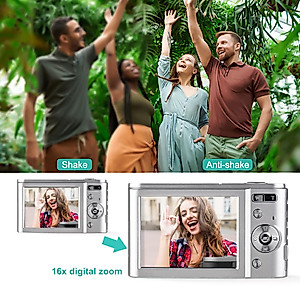 Andoer Portable Digital Camera 48MP 2.7K 2.88-inch IPS Screen 16X Zoom Auto Focus Self-Timer 128GB Extended Memory Face Detection Anti-Shaking with 2pcs Batteries Hand Strap Carry Pouch