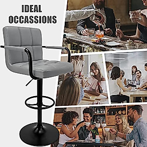 Huracan Adjustable Barstool with Armrest Swivel Bar Stools Set of 2 Counter Height Modern Bar Stool with Back Pu Leather Square Kitchen Island Barstools - Light Grey Base,2pcs