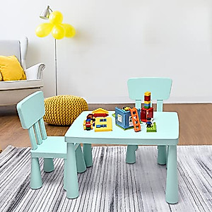 COSTWAY 3-Piece Kids Table and Chairs Set, Lightweight Plastic Children Activity Center for Reading, Writing, Painting, Snack Time, Kids Furniture Art Study Desk & Chairs Set for Ages 1-7 (Green)