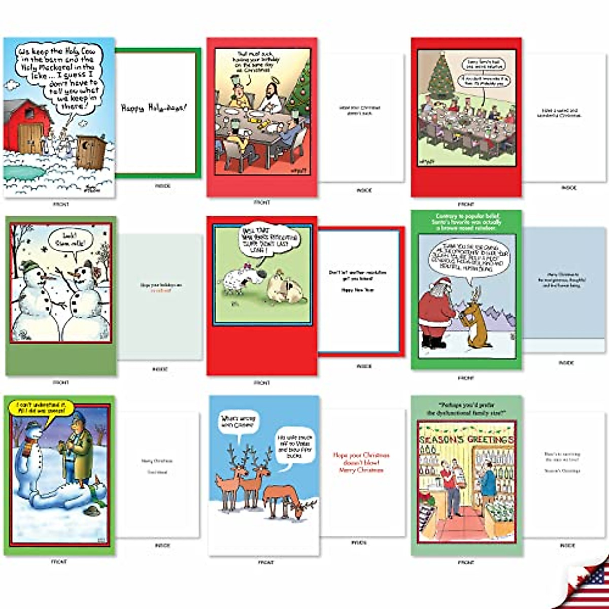 NobleWorks - Variety Pack of 36 Funny Assorted Christmas, New Year Cards Box Set, Mixed Occasions w/Envelopes Holiday for Men, Women (36 Designs, 1 Each) - Favorite Holiday Toons AC6736XXG-B1x36