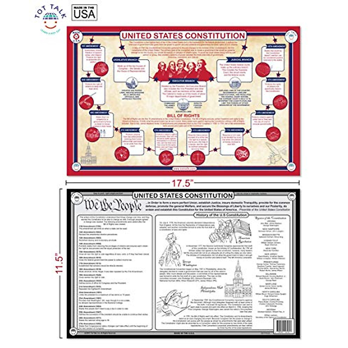 Tot Talk Placemat U.S. Constitution Meal Dining Kids Mat tot1079