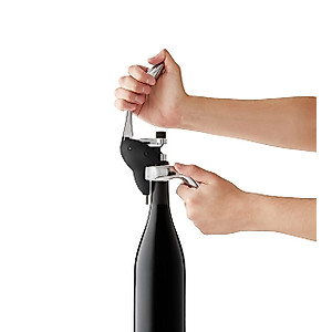 Houdini Corkscrew Wine Opener, Includes Foil Cutter and Extra Spiral, Black