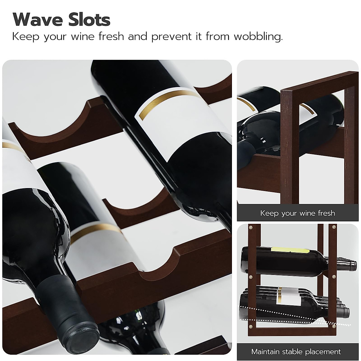 HOOBRO Bamboo Wine Rack, Wine Storage Cabinet Shelf with Detachable Tray, 3 Tiers 12-Bottle Wine Rack Countertop, Wine Bottle Holder Stand for Kitchen, Dining Room, Pantry, Brown BR23JJ01