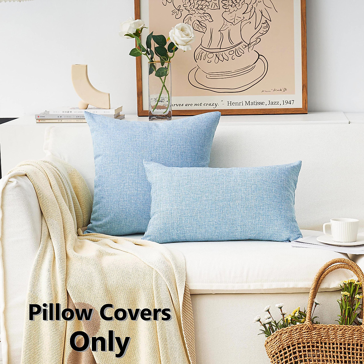 Home Brilliant Blue Throw Pillow Cover Linen European Decorative Pillow Case Large Cushion Cover for Patio Floor Garden, 24x24(60x60cm), Light Blue