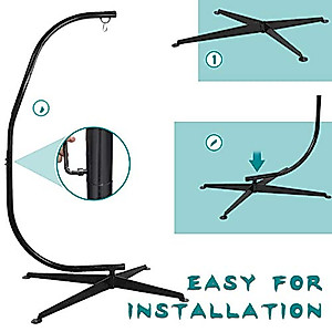 Her Majesty C Stand Hanging Outdoor Indoor Solid Steel Heavy Duty Construction for Hammock Air Porch Swing Chair, Black