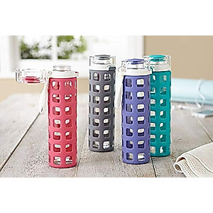 Ello Syndicate Glass Water Bottle with One-Touch Flip Lid, Grey , 20-ounce