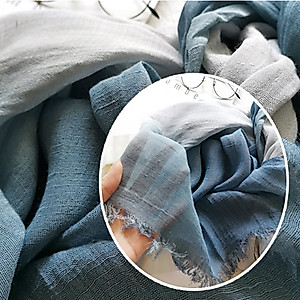 ANIDL Cotton Linen Fashion Scarf,Gradient Two-tone Four Season Scarf Shawl Beach Gauze,Long Lightweight Travel scarf 75"×35" (Light blue + Royal blue)