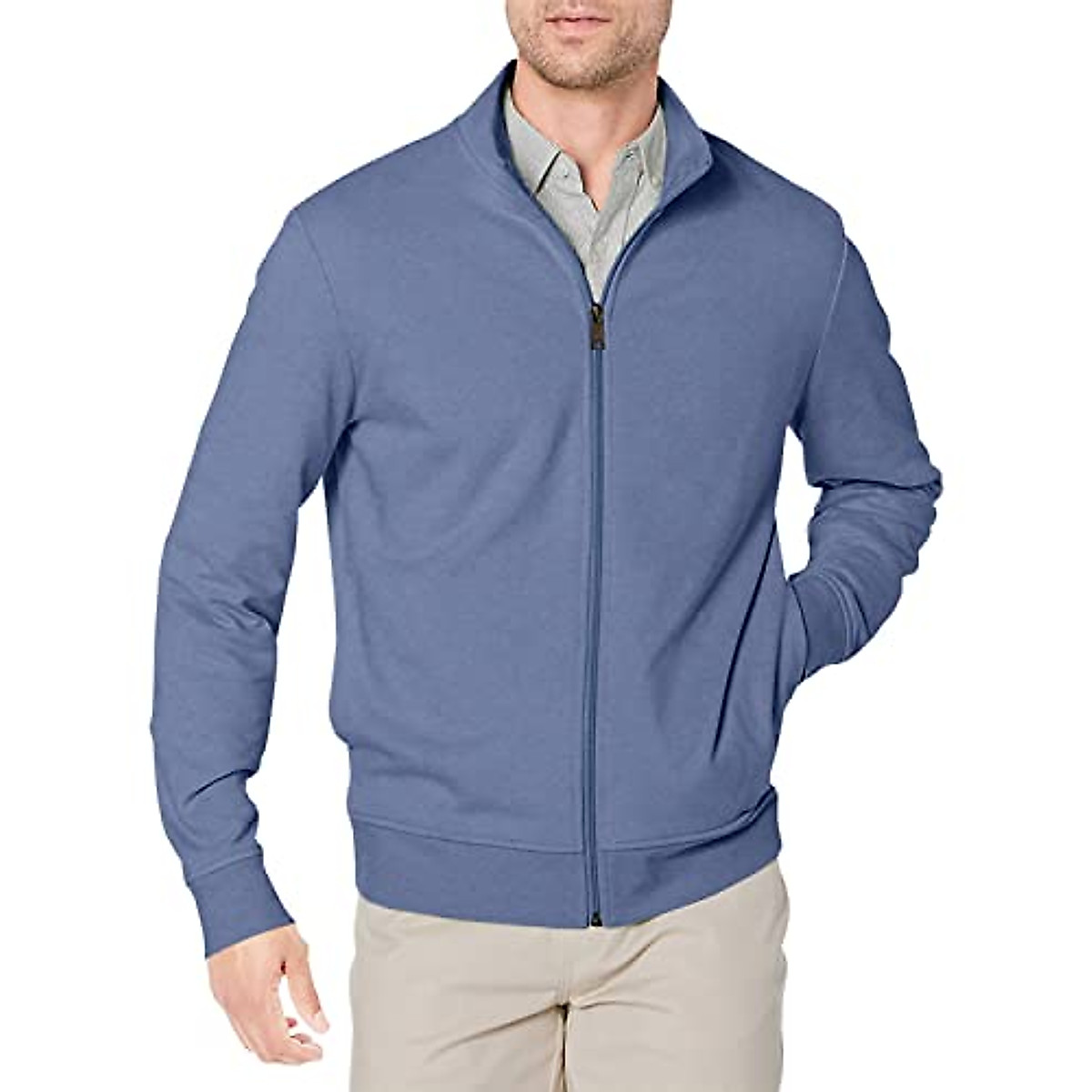 Amazon Essentials Men's Lightweight French Terry Full-Zip Mock Neck Sweatshirt, Indigo, Large