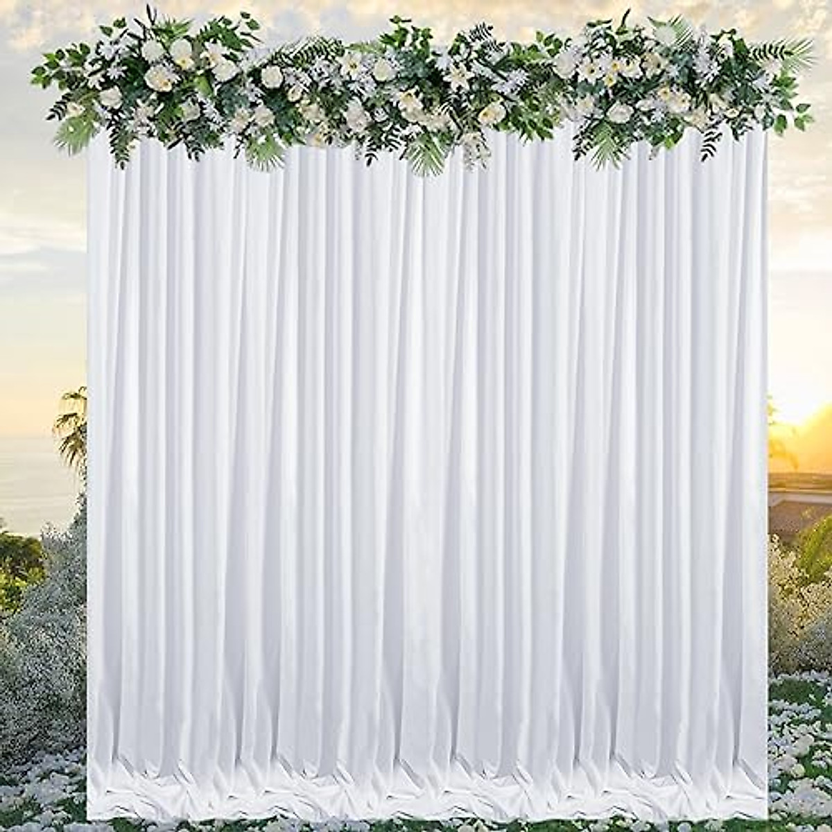 Romolive White Backdrop Curtain 10ftx10ft Polyester Backdrop Fabric White Curtains for Party Events Birthday Bridal Shower Backdrop Curtain
