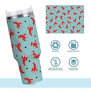Caikeny Insulated Tumblers with Lid and Straw Brown Red Crayfish 40 oz Reusable Stainless Steel Cup Summer Water Bottle Coffee Travel Tumbler Mug for Women Men