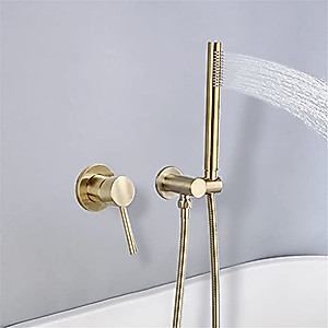 Brass Round Handheld Shower Head Brushed Gold Finish Shower Set Adjustable Wall Holder Handheld Water Saving Bath Shower Kit