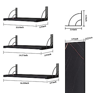 PlantsHome Fun Floating Shelves Wall Mounted, Rustic Wood Wall Shelf with Metal Bracket for Bedroom, Living Room, Bathroom, Kitchen, Office Laundry Room Storage and Decoration (Marble Black)