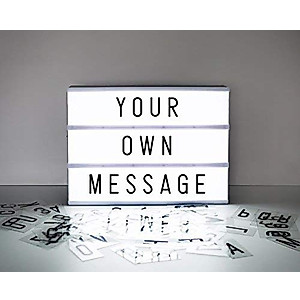 A4 Cinematic Light Box Sign - 105 Letters and Colour Emojis - USB or Battery Operated - USB Cable Included - Vintage Cinema LED Sign