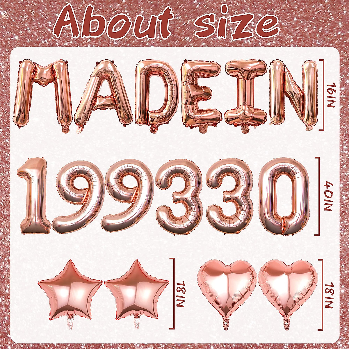 30th Birthday Decorations for Women, Rose Gold Birthday Party Decor, Large 30th balloons, Made in 1993 Balloon Banner Set, Happy Birthday Theme Party Supplies for Women Girl (30th)