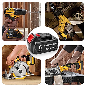 CHAUNVEN 6.0Ah 20V Battery Replacement for Dewalt 20V Battery DCB204 DCB205 DCB206 fit All Dewalt 20V Cordless Power Tools Battery 2 Packs