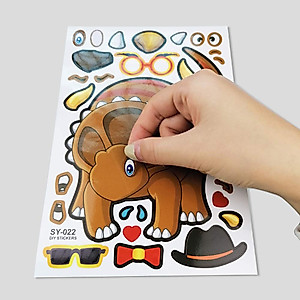 Dinosaur Stickers,Make Your Own Dinosaur Stickers,Make A Dinosaur Stickers DIY Stickers Dinosaur Party Sticker Craft Game,Dino Theme Birthday Party Favors for Kids (24 Sheets) (Make-A-Dinosaur Stickers)