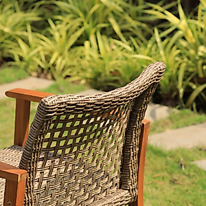 IDZO Liberte Accent Chairs Set of 2, 500lbs Weight Support, Acacia Wood, FSC Teak Finish, UV Protected, Dynamic Gray Wicker, Ideal for patios and Gardens