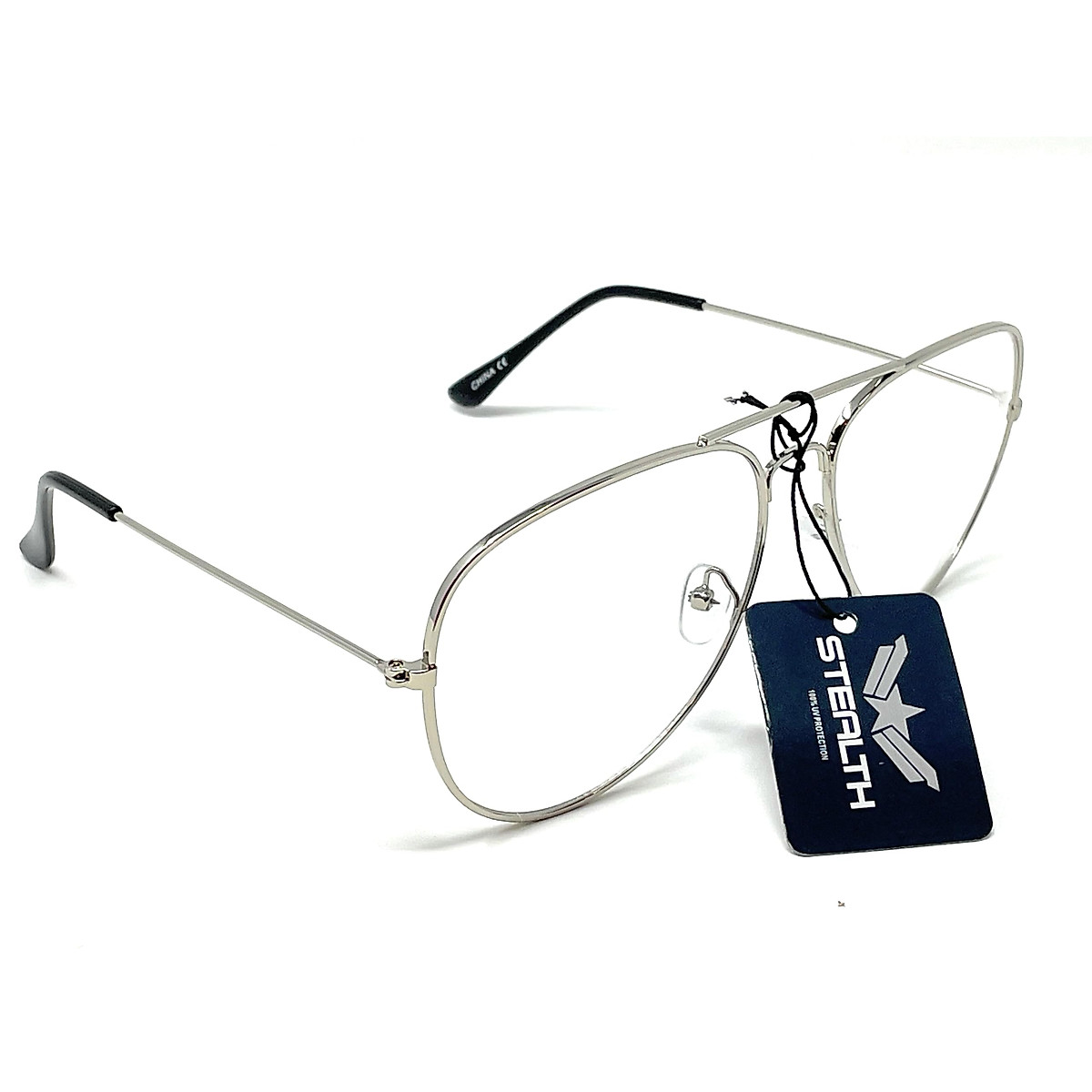 SHAMZBEST Clear Lens Aviator Eyeglasses Classic Retro Metal Frame (A#1 Silver, Large, Clear) (Silver)