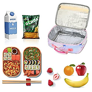 LOIDOU Lunch Box Kids Girls Boys Insulated Lunch Bag Thermal Meal Tote Women Reusable Lunch Pail Bags for School Travel (Marble Pink)