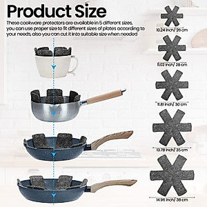 40 Pcs Pot and Pan Protectors, 5 Different Sizes Cookware Protector Pot Dividers Stacking Separators Pads for Protecting and Separating Pots and Pans, Gray