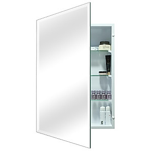 HESONTH Bathroom Medicine Cabinet with 16"x26" Frameless Mirror, Rectangular Beveled Frameless Mirror Cabinet,Wall Mounted Cabinet for Bathroom Toilet Kitchen,Recess or Surface Mount Installation