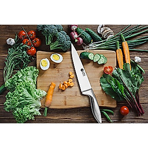 Oak & Steel 13 All-In-One Stainless Steel Chef Knife & Kitchen Cooking Utensil Set - Rotating Stand with Built-in Sharpener, 7 Cooking Tools, 5 Professional Knives