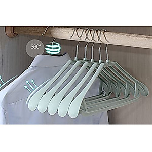 DOITOOL Plastic Hangers with Bar Hooks, 5Pcs Non- Slip Wide Shoulder Hangers, Slim& Space Saving Clothes Hanger for Jackets, Suits, Coats, Pants, Dress, 360- Rotating Swivel Hook (Blue)