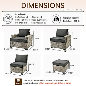 CAODOC Patio Furniture Sets 7 Pieces Outdoor Sectional Rattan Sofa Manual Weaving Wicker Patio Conversation Set with Ottomans and T Cushion(Black)