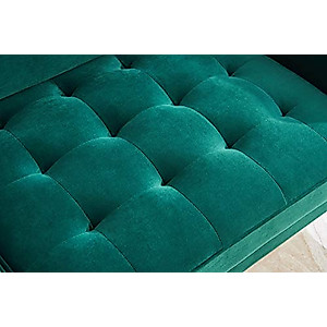 JULYFOX Emerald Green Velvet Fabric Sofa Couch, 70 inch Wide Mid Century Modern Living Room Couch 700lb Heavy Duty with 2 Throw Pillows