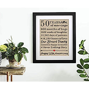 Framed 50th Anniversary Burlap Print Gifts for Grandma & Grandpa Golden Anniversary Decorations for Parents 50th Wedding Anniversary Keepsake Gift for Mom & Dad Gifts (Frame - 50th)